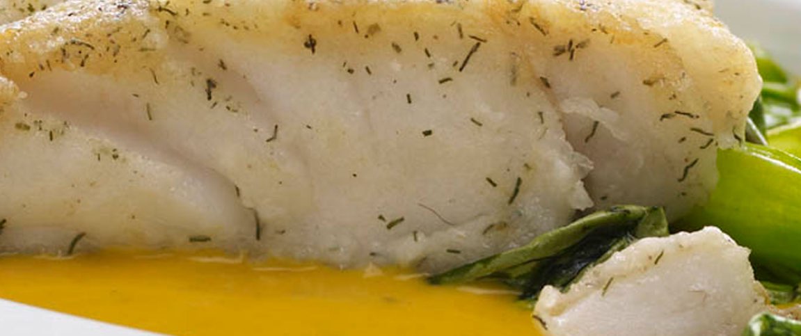 Braised Pollock with Gingered Carrot Coconut Sauce